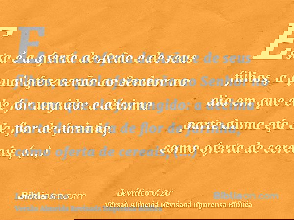 Levítico 6:20 - Bíblia