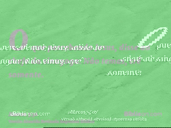 Marcos 5:36 (Não temas, crê somente) - Bíblia