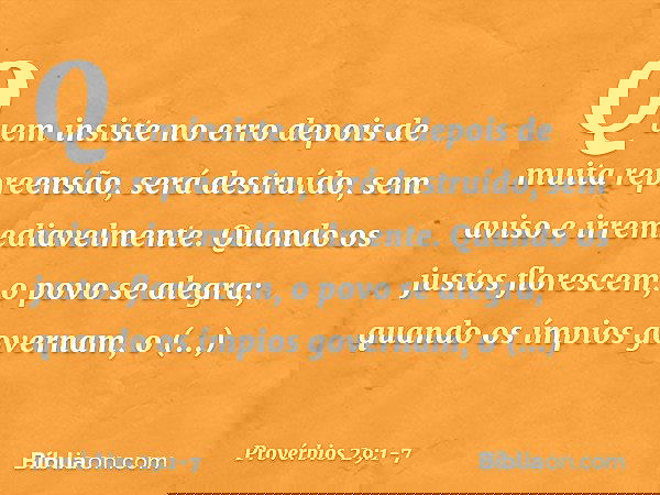 Provérbios 29:1-7 - Bíblia